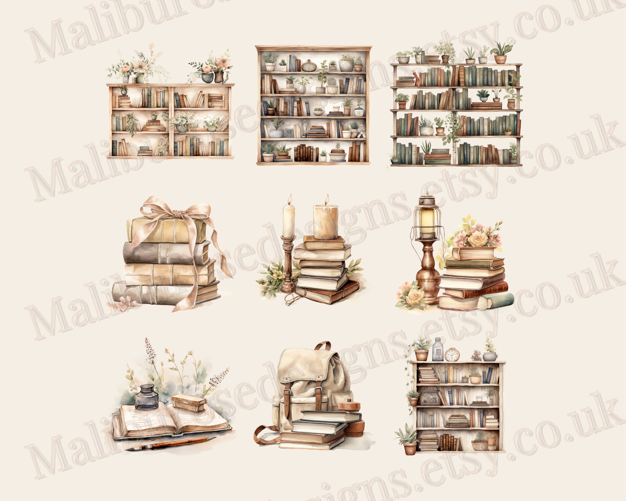 Bookworm Clipart Bundle Watercolour Cottagecore Transparent - Etsy