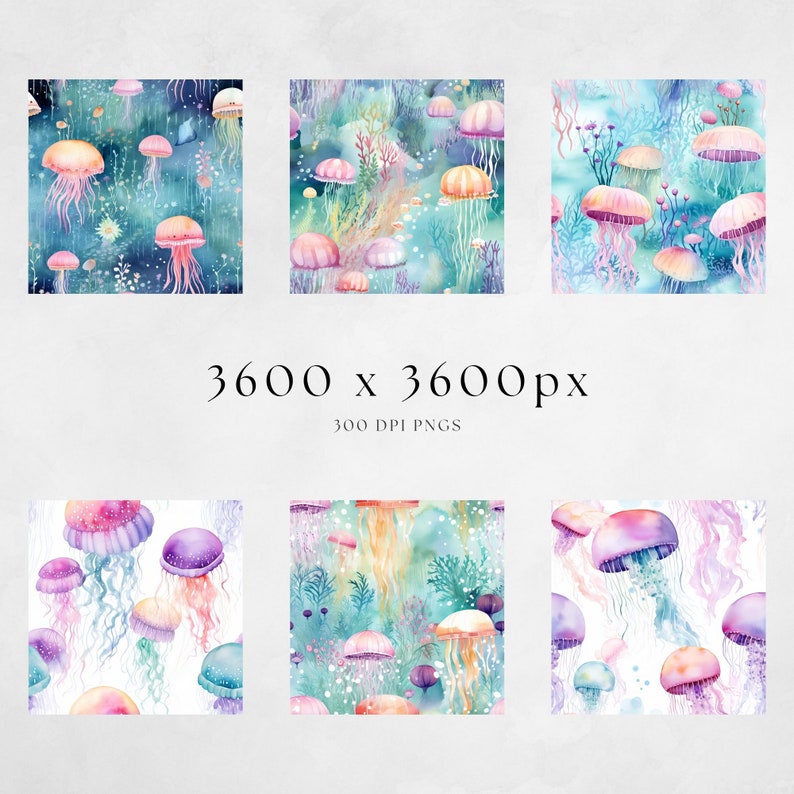 Watercolor Jellyfish Digital Paper, Seamless Pattern, Scrapbooking ...