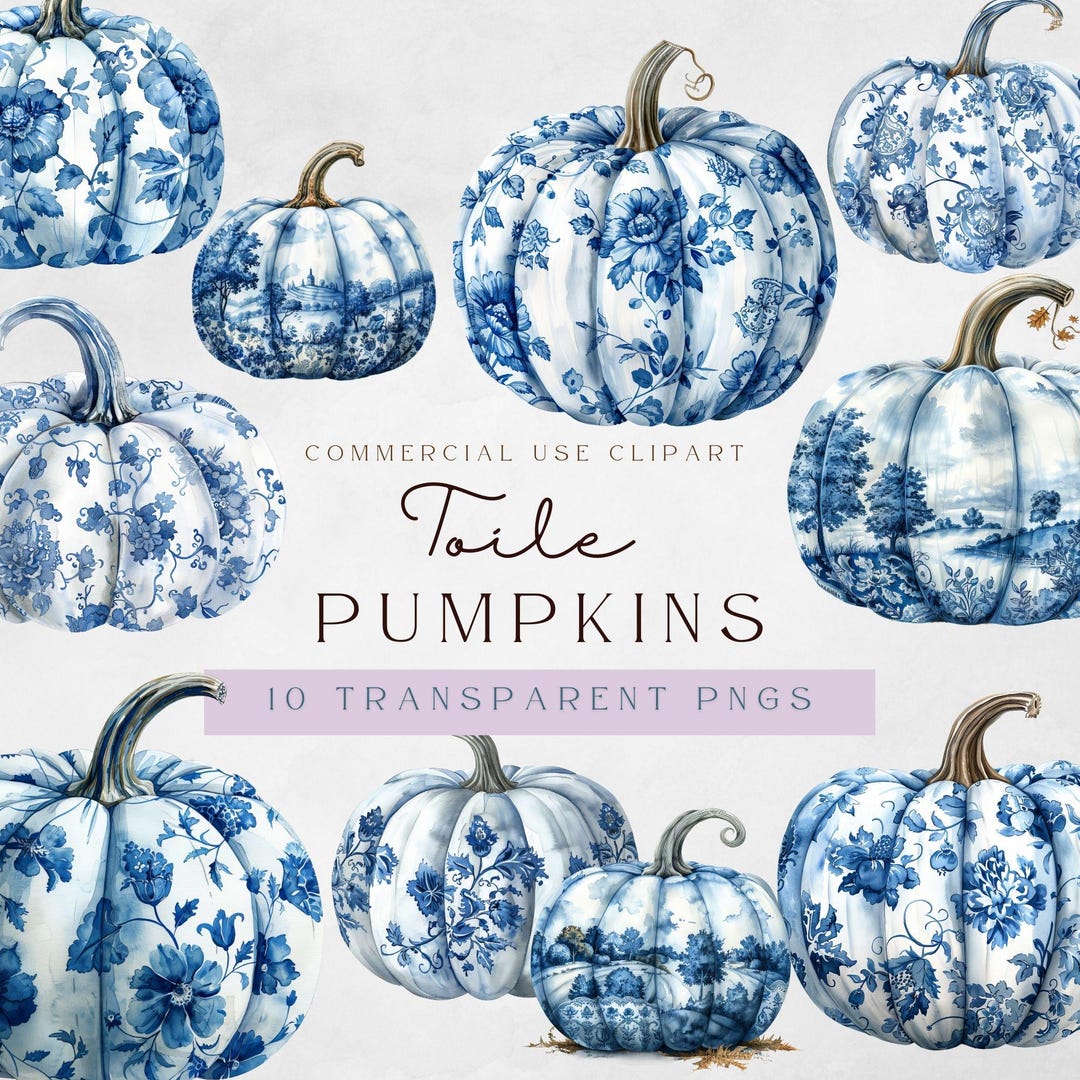 Toile Pumpkin Clipart | Chinoiserie Pumpkin Clipart | French Blue Toile ...