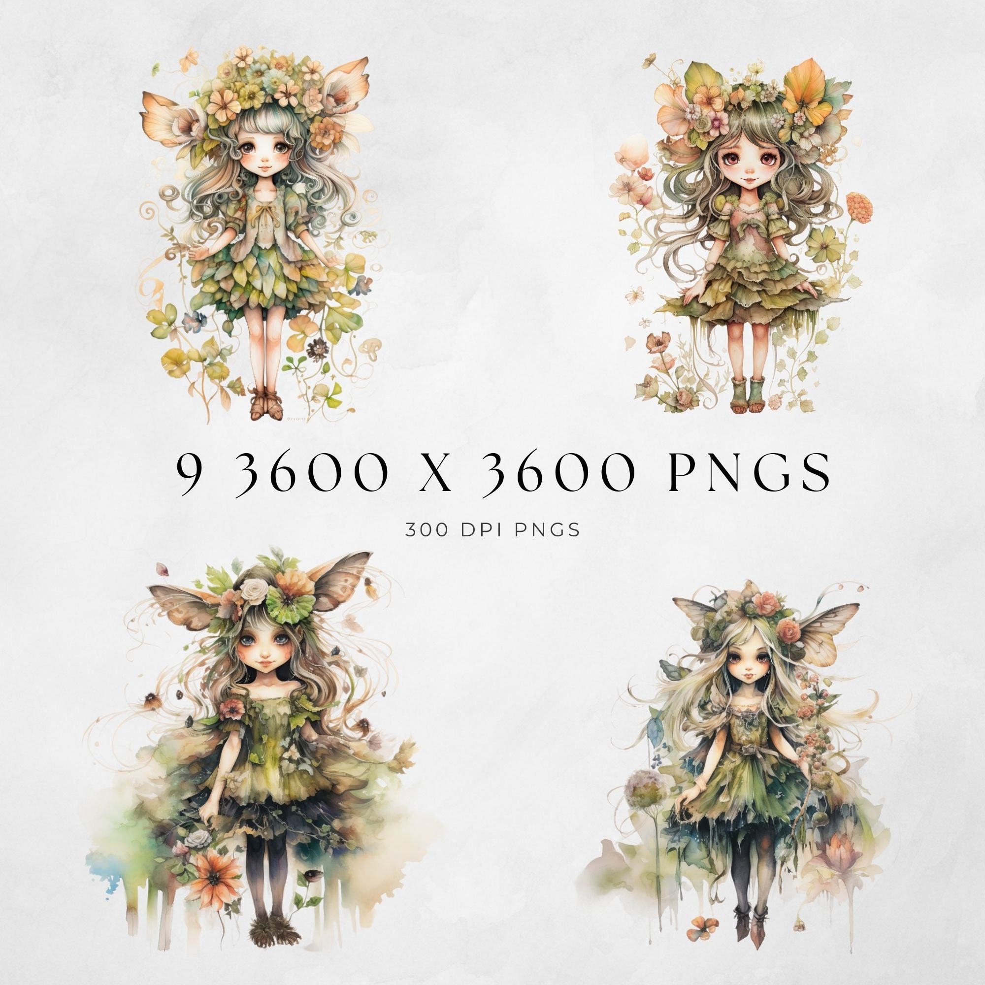 Cute Chibi Woodland Pixie Clipart, Transparent PNG, Instant Download ...