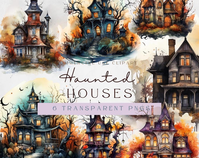 Watercolor Haunted House Clipart | Spooky Halloween Illustration ...