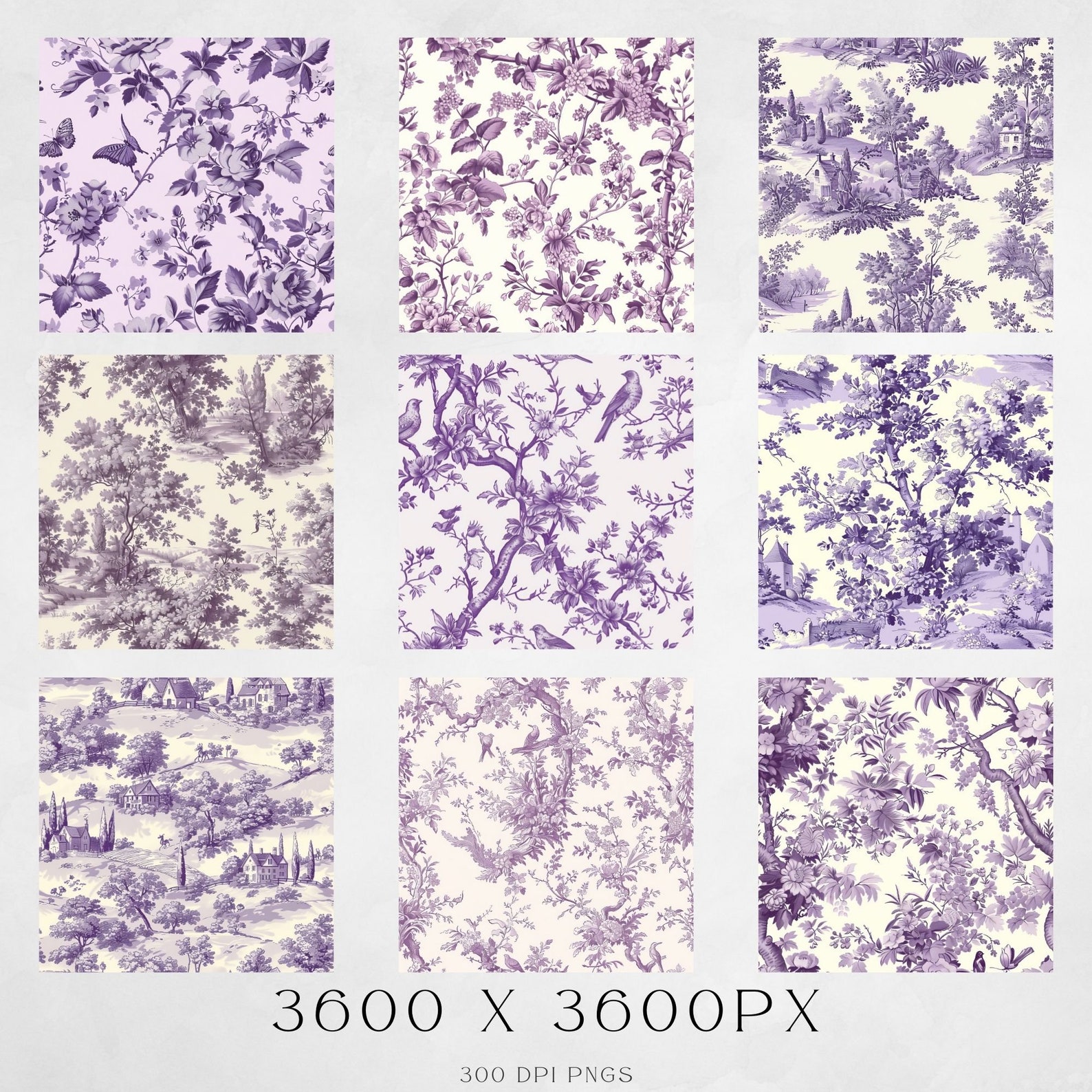 Toile De Jouy PNG | Lilac Floral Toile De Jouy Digital Paper, Seamless ...