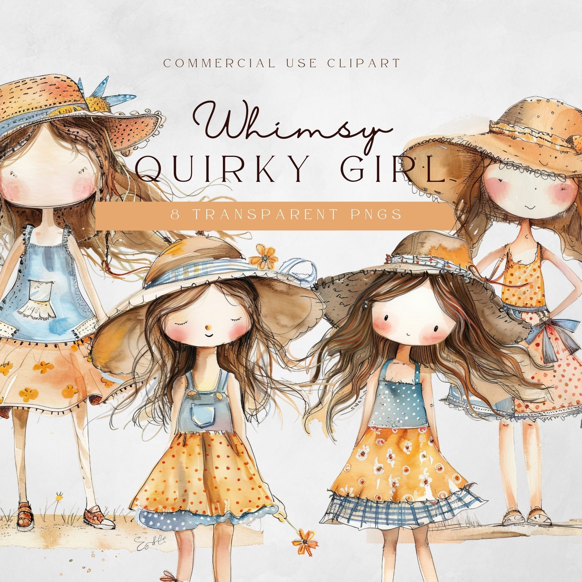 Whimsy Young Girl Clipart | Whimsical Quirky Girl Illustration | Quirky ...