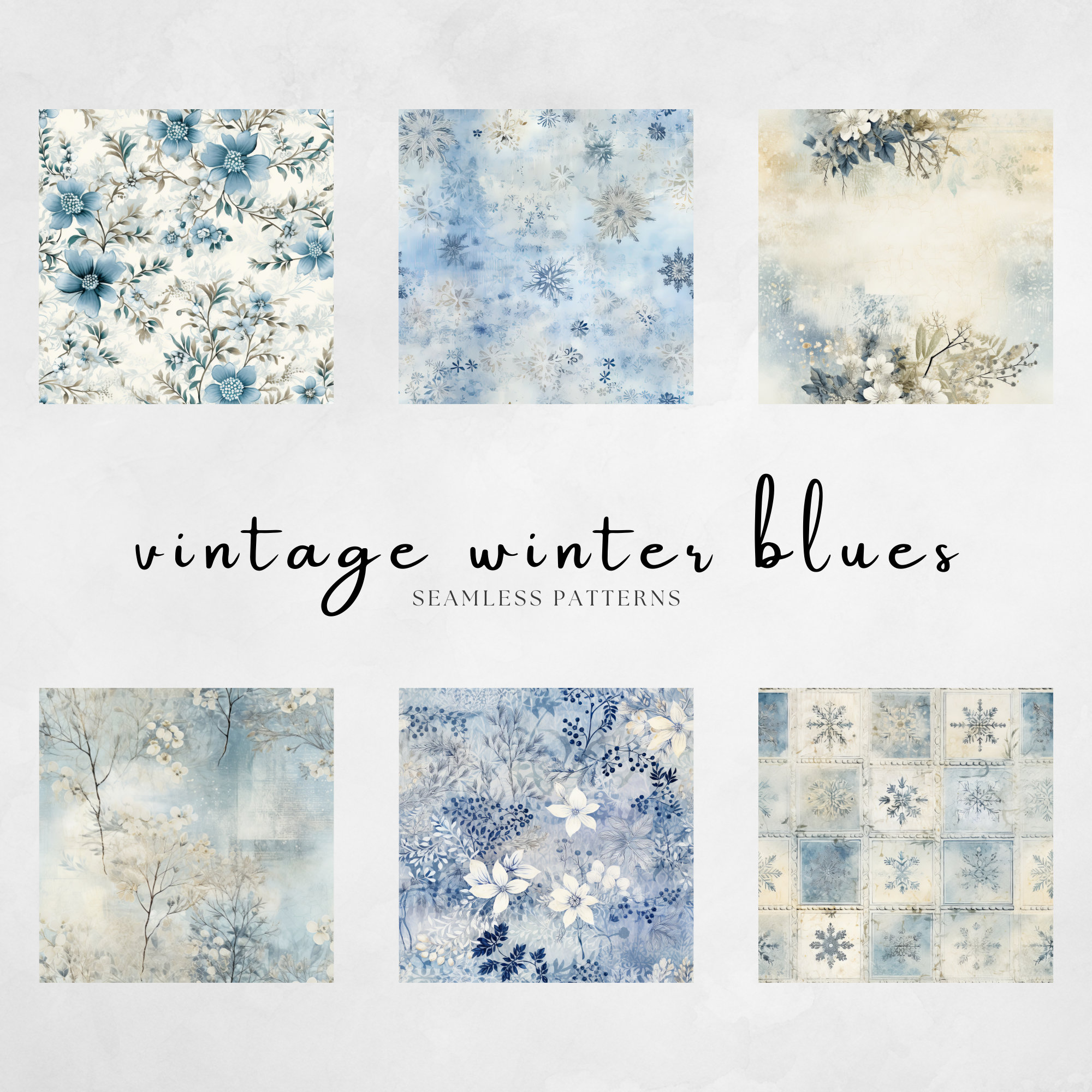 Vintage Winter Blue Digital Paper, Seamless Pattern, Scrapbooking, Junk ...
