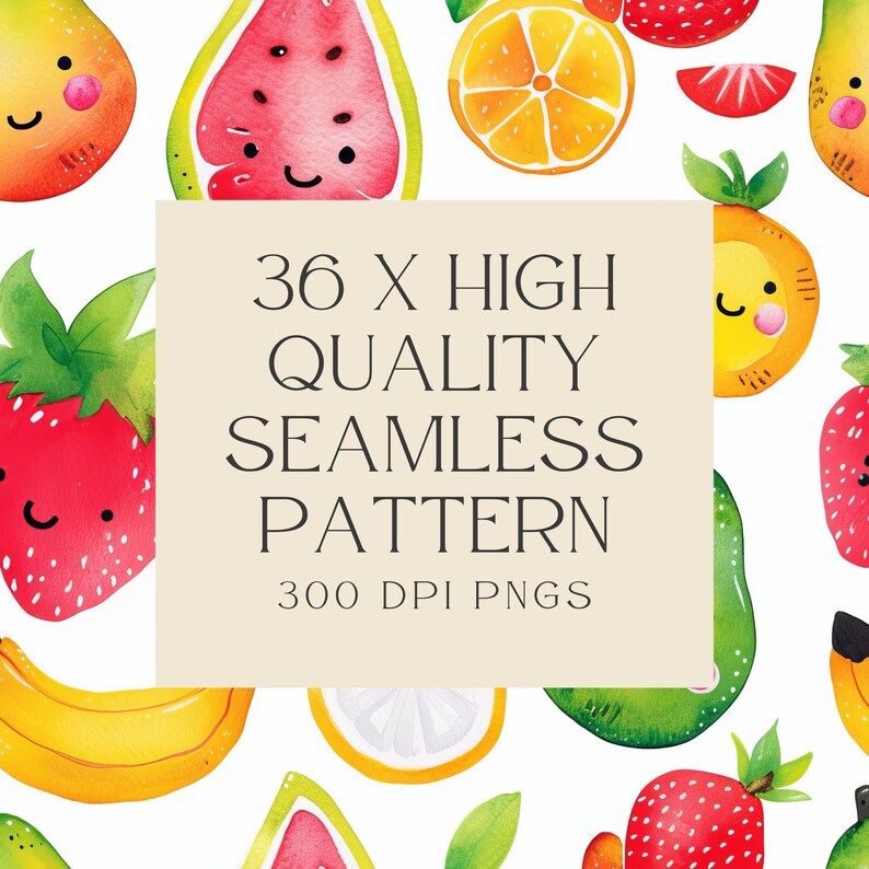 Cute Kawaii Fruit Seamless Pattern Fruit Pattern Fruity Summer Seamless ...