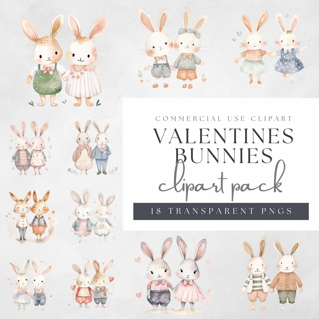 Cute Bunnies in Love, Valentines Clipart, Children’s Illustration ...
