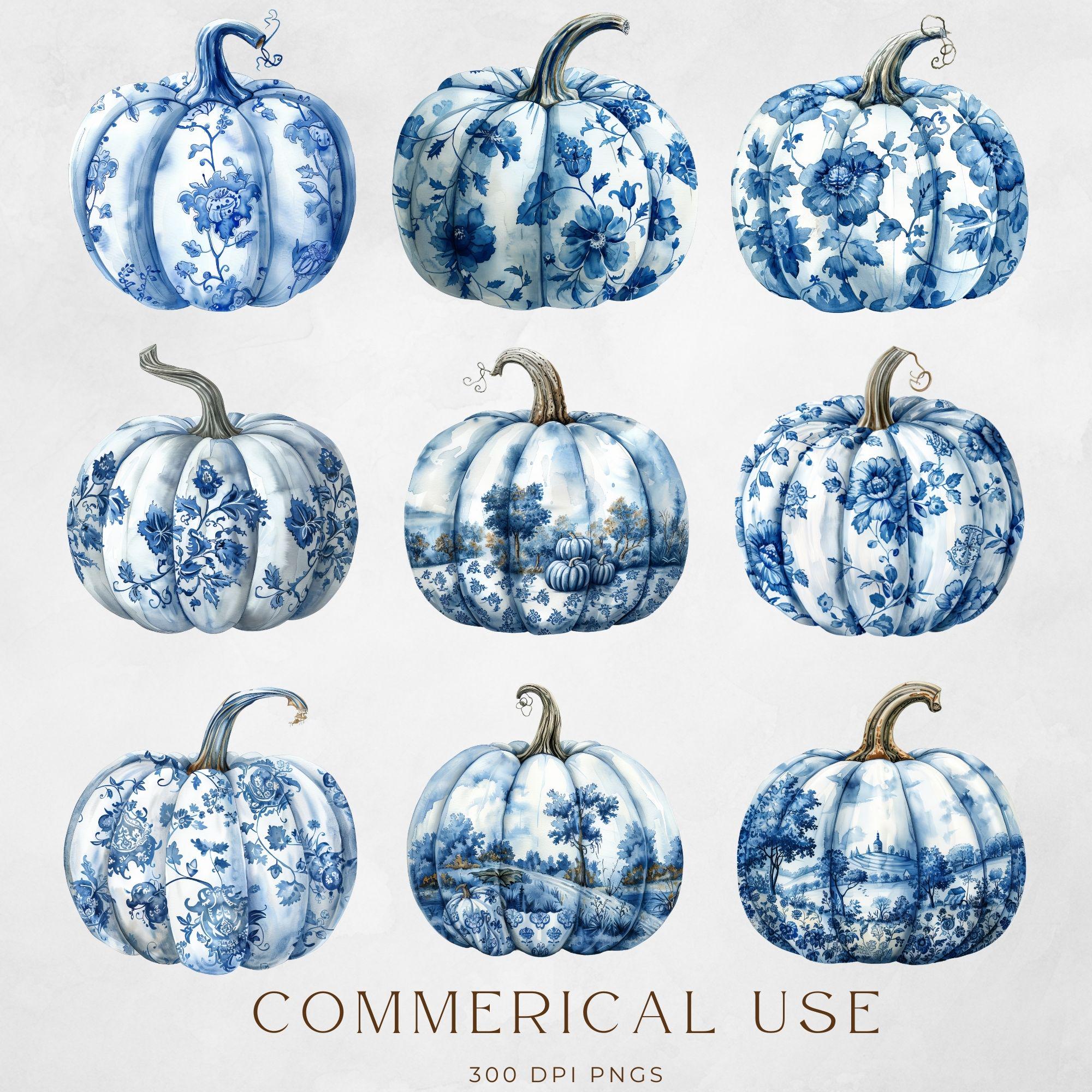 Toile Pumpkin Clipart | Chinoiserie Pumpkin Clipart | French Blue Toile ...