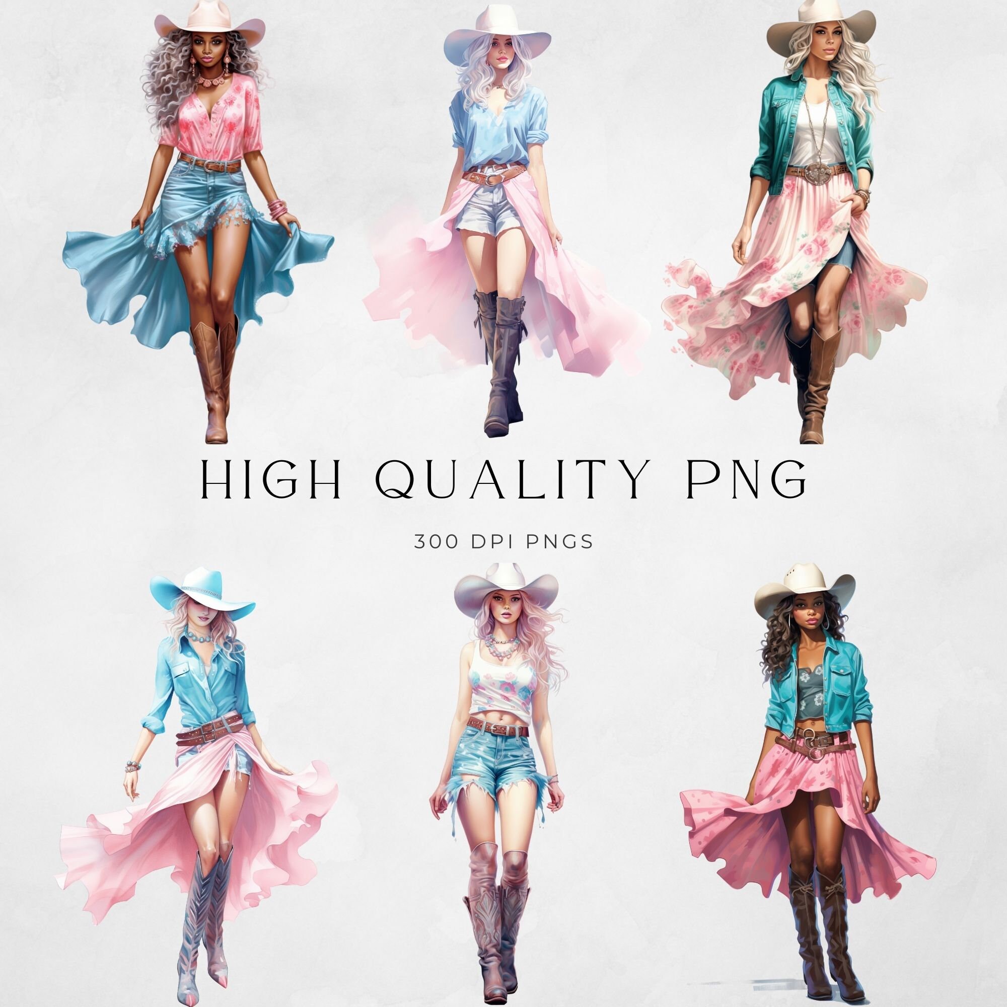 Coastal Cowgirl Png | Commercial Use | Mulberry Paper | Cowgirl Clipart ...