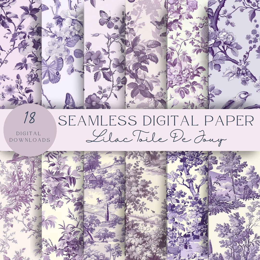Toile De Jouy PNG | Lilac Floral Toile De Jouy Digital Paper, Seamless ...