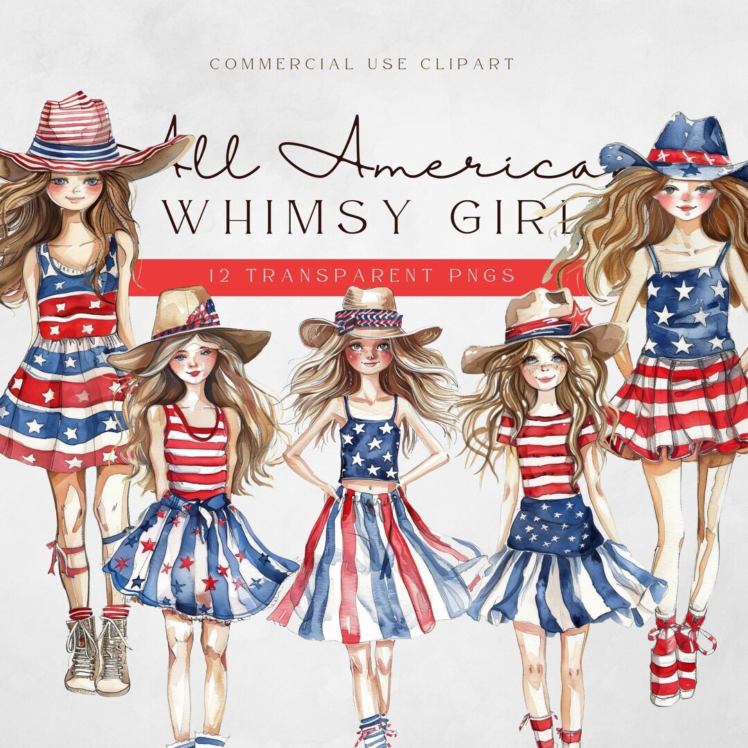 All American Whimsy Girl Clipart | Whimsical Quirky Girl Illustration ...