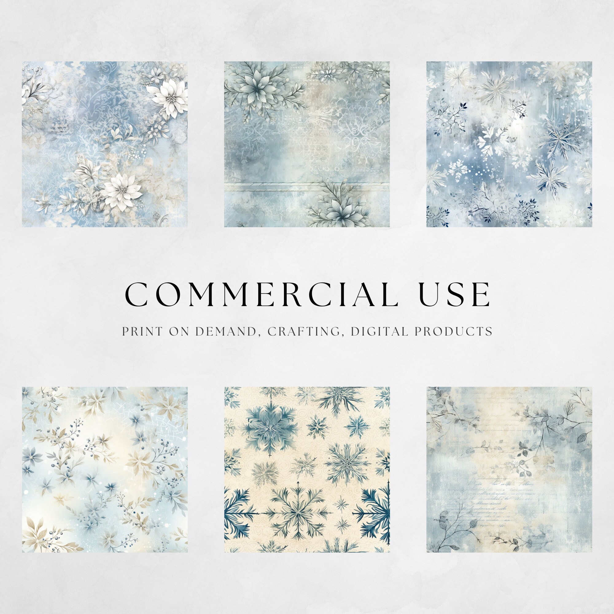 Vintage Winter Blue Digital Paper, Seamless Pattern, Scrapbooking, Junk ...