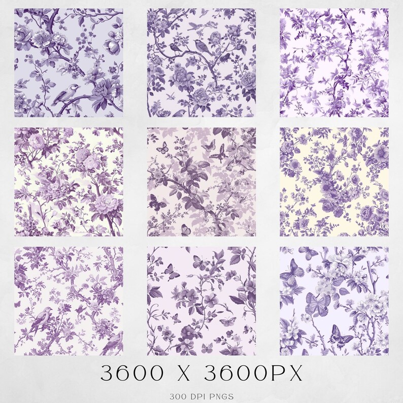 Toile De Jouy PNG | Lilac Floral Toile De Jouy Digital Paper, Seamless ...