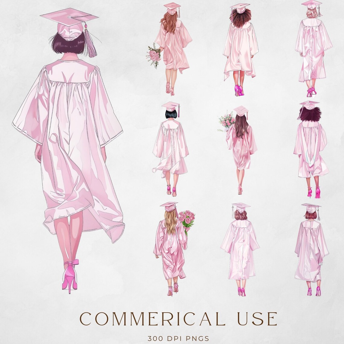 Pink Graduation Clipart Pink and Gold Watercolour Grad Cap and Gown ...