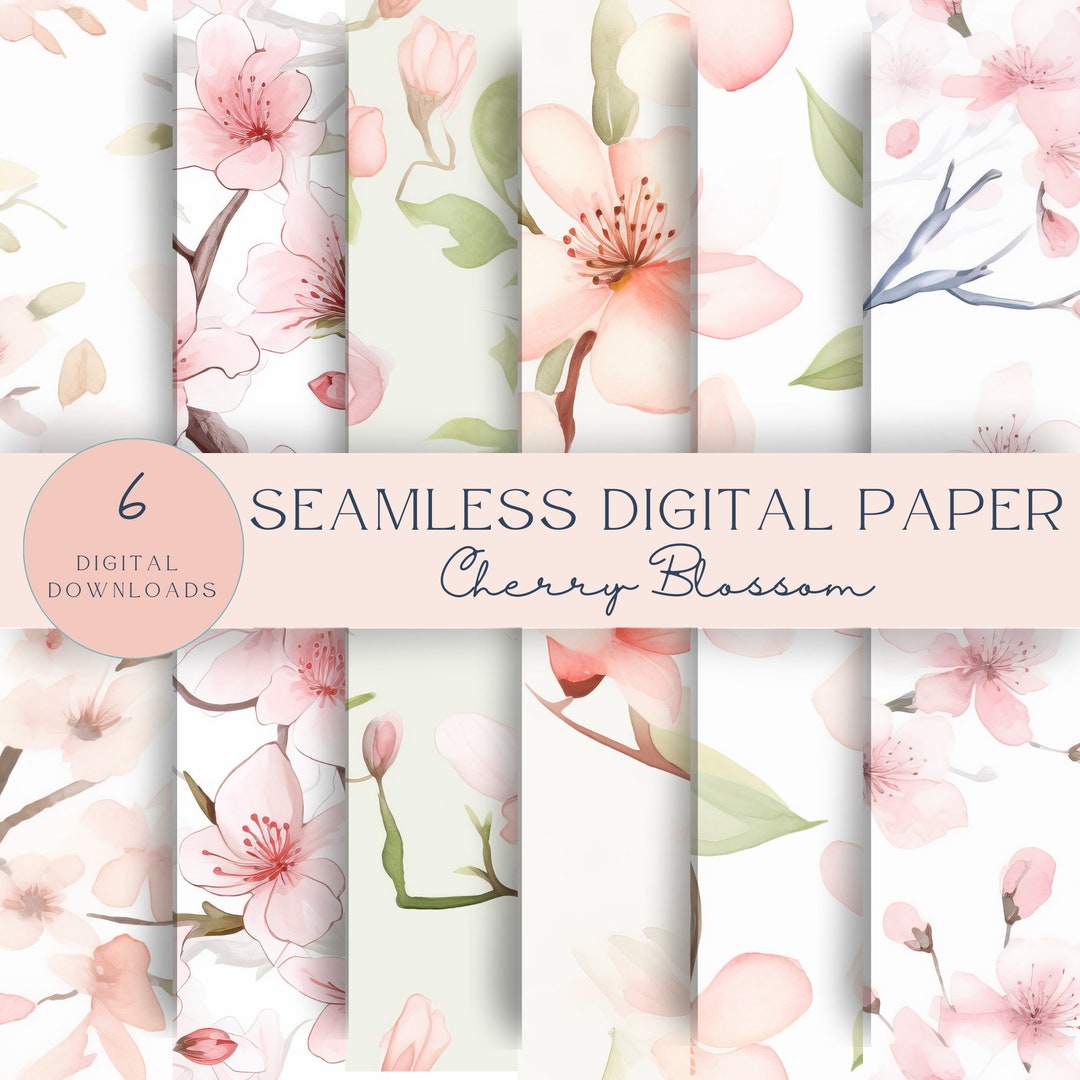 Pink Cherry Blossom Digital Paper Seamless Pattern Scrapbooking Junk ...