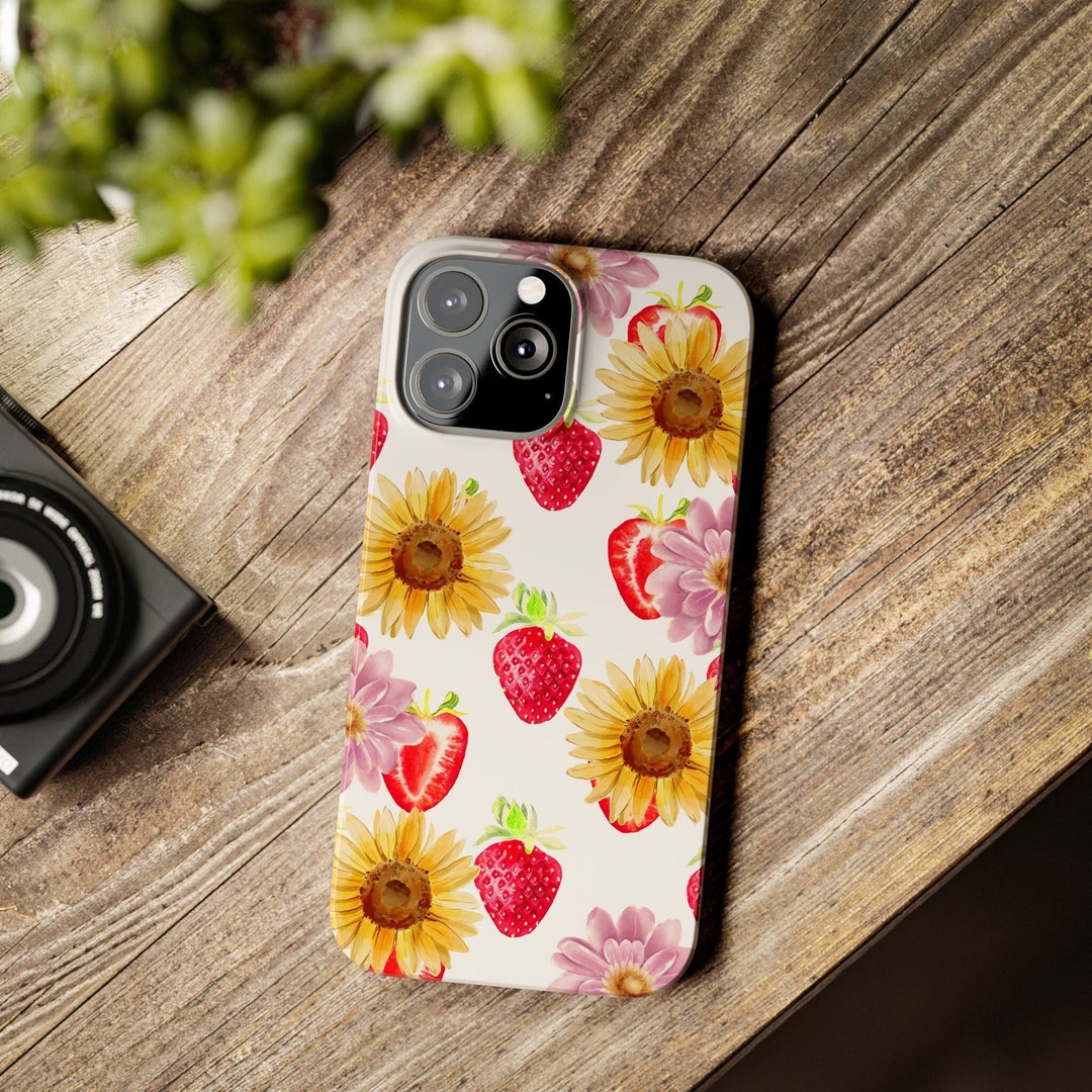 Aesthetic Cottagecore Strawberry Phone Case, Strawberry Pressed Flower ...