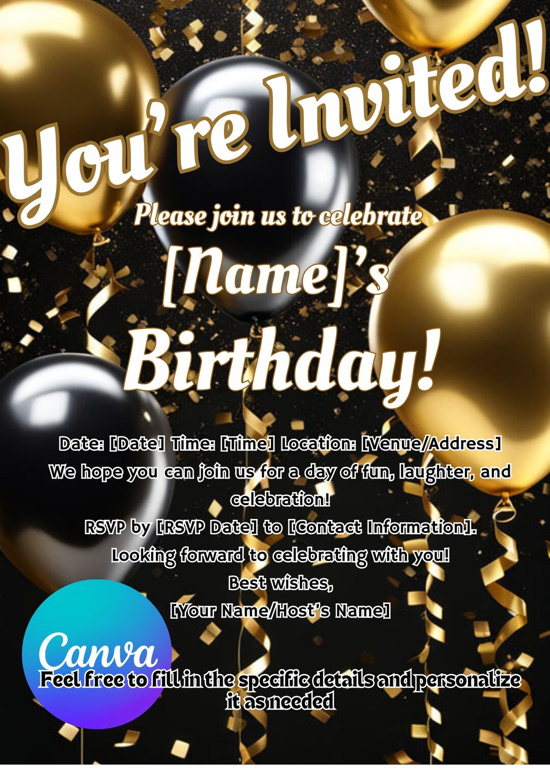 Editable Birthday Party Invitation - Customizable Canva Template ...