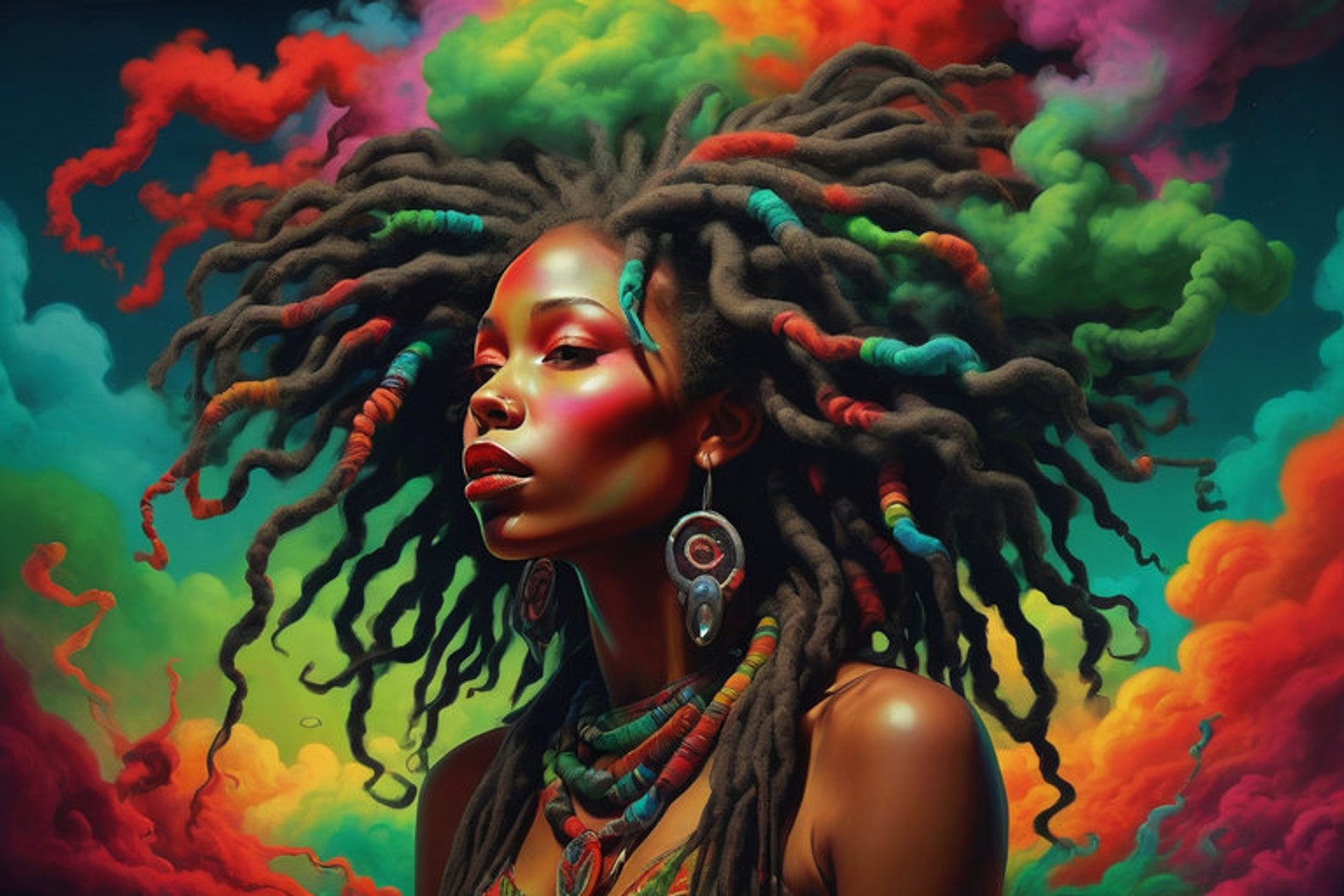 Digital Afro Woman Art - Abstract Boho Print - Black Woman Wall Art for ...