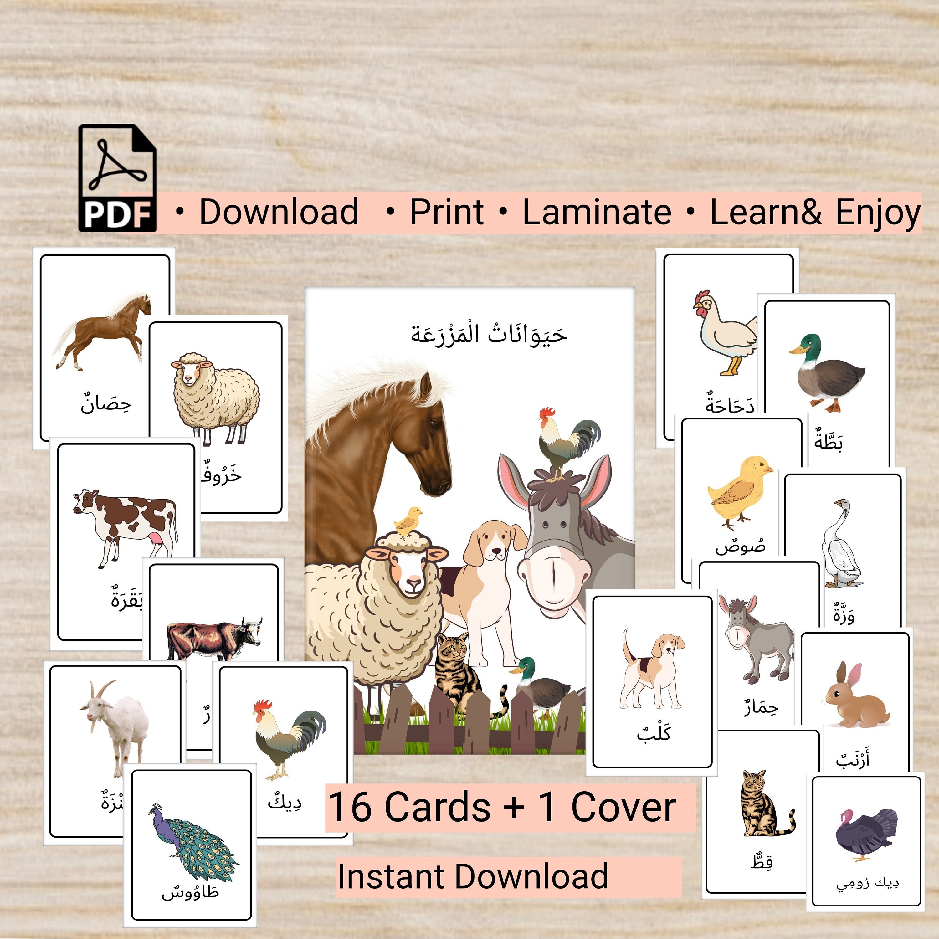 Learn Arabic Farm Animals Flashcards Pdf INSTANT DOWNLOAD School Home ...