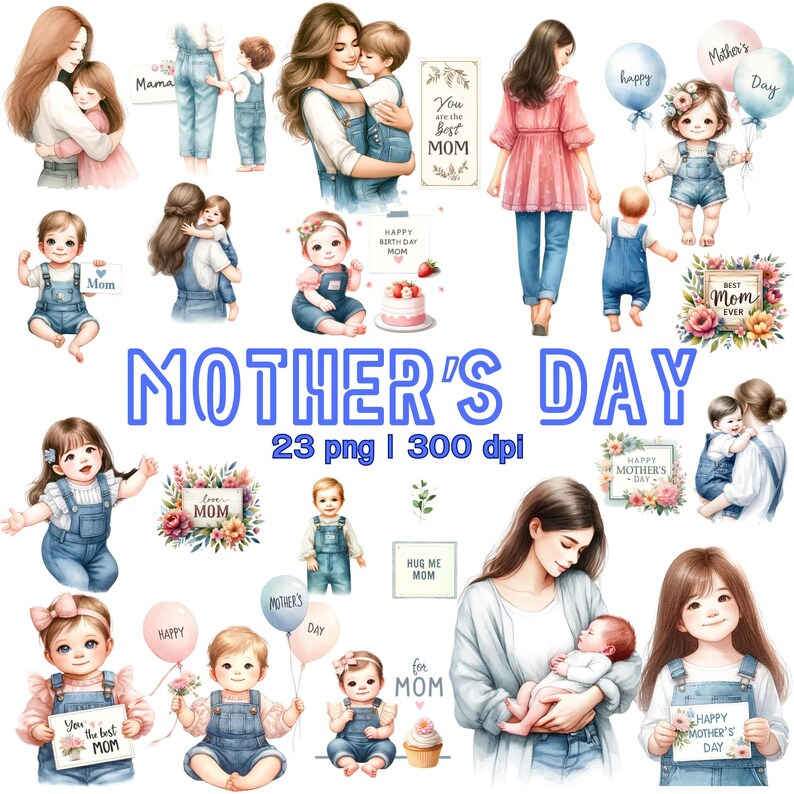 Mother's Day Clipart Collection Cute Hand-drawn Digital Clip Art for ...