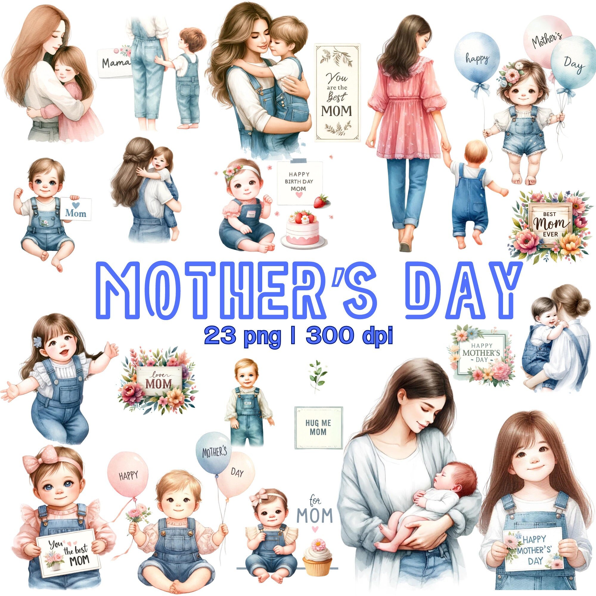 Mother's Day Clipart Collection Cute Hand-drawn Digital Clip Art for ...