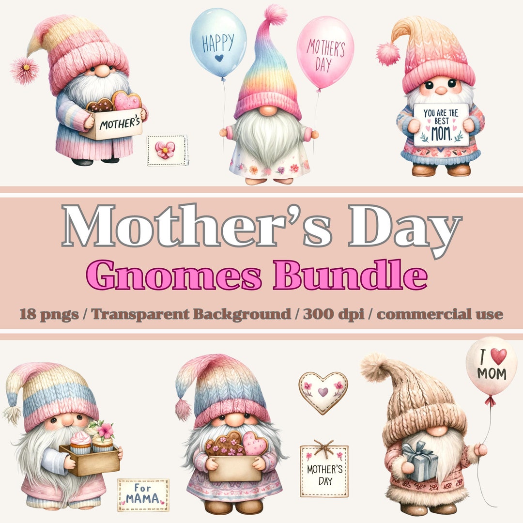 Mother’s Day Gnomes PNG Clipart Bundle, 18 Png, Happy Mother's Day ...
