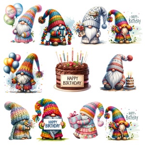 Happy Birthday, Birthday Gnome Clipart Bundle, Watercolor Happy ...