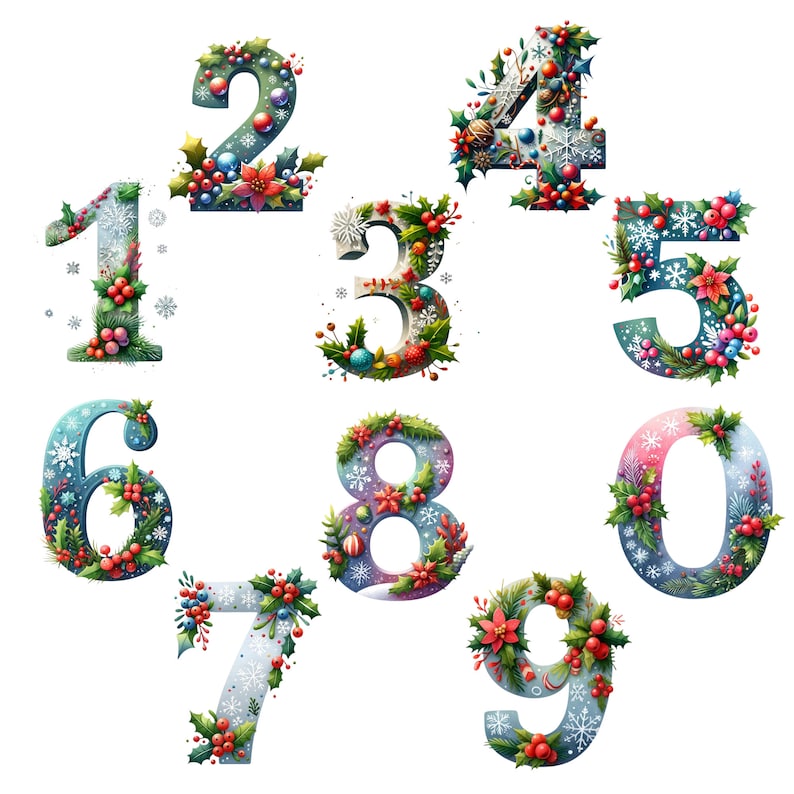 Christmas Watercolor Alphabet and Numbers Clipart Set - 36 PNG ...