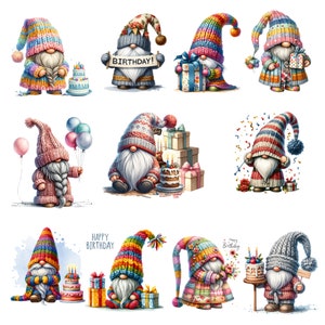 Happy Birthday, Birthday Gnome Clipart Bundle, Watercolor Happy ...