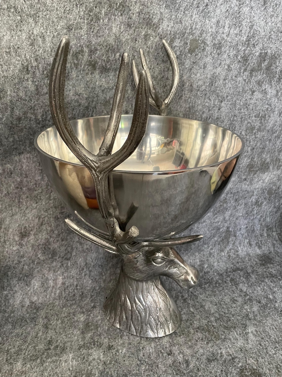 Large Stag Head Antler Punch Bowl 18” Deer Champagne Wine Cooler Rustic ...