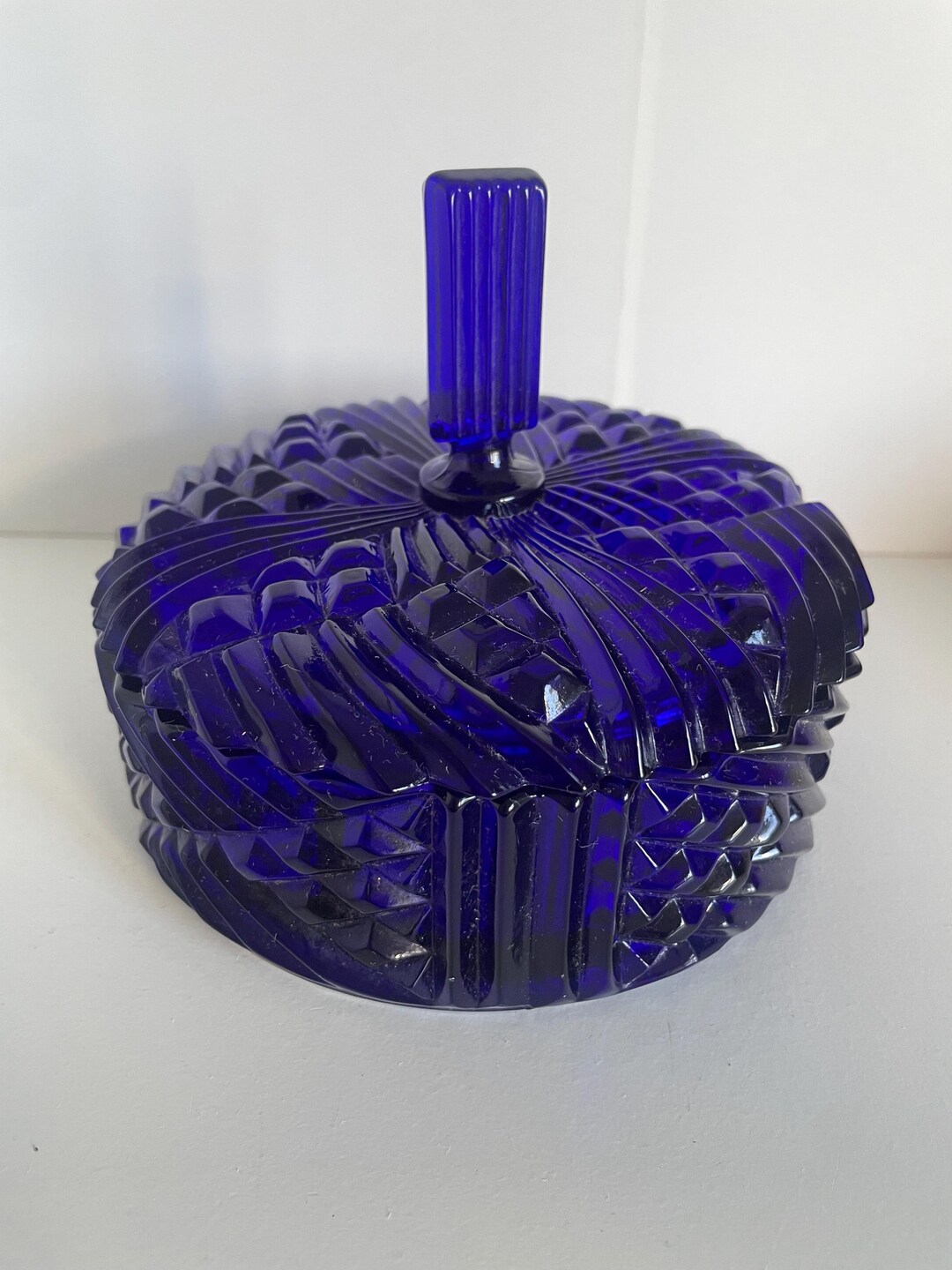 Vintage MCM Viking Glass Bluenique Cobalt Blue Divided Covered Candy ...
