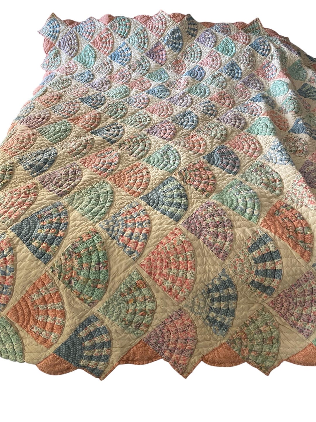 Vintage Arch Quilts Fan Pattern Handmade Quilt 85x96” Patchwork ...
