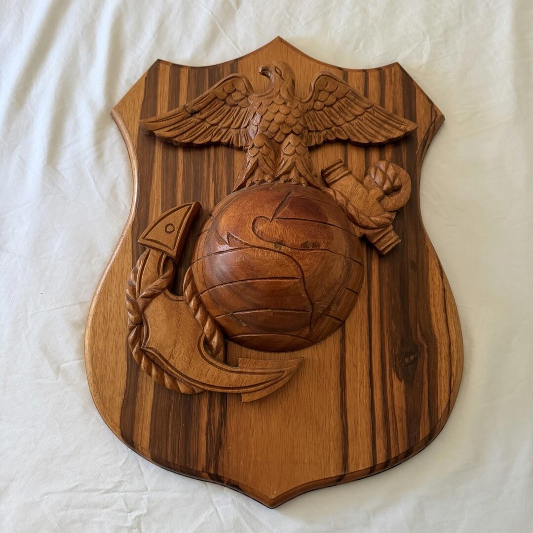 Large Hand Carved USMC EGA Eagle Globe Anchor Wooden Plaque Subic Bay ...