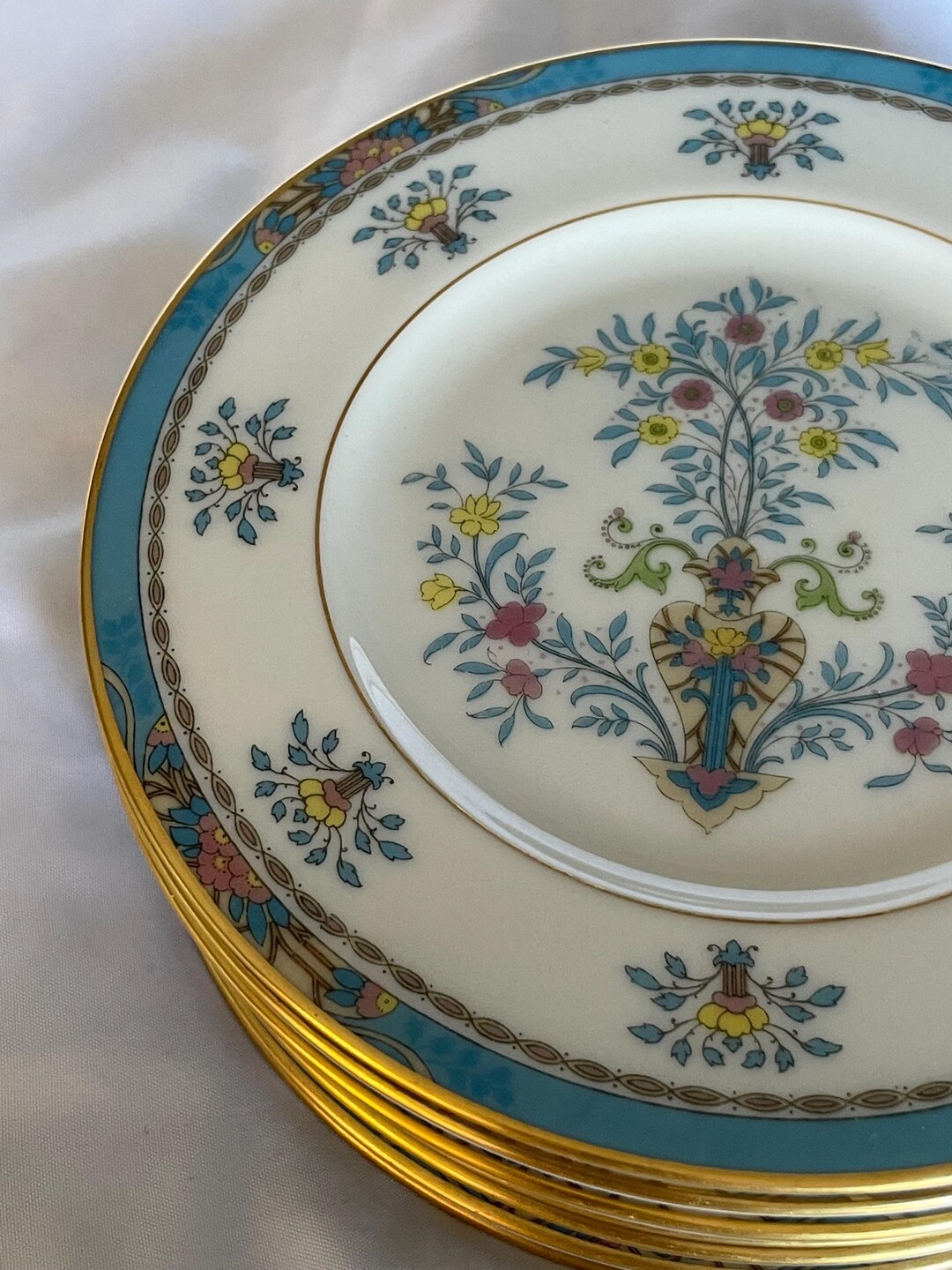 Vtg Set of 8 Lenox Blue Tree China Bead & Butter Plates Gold Rim 6.25 ...