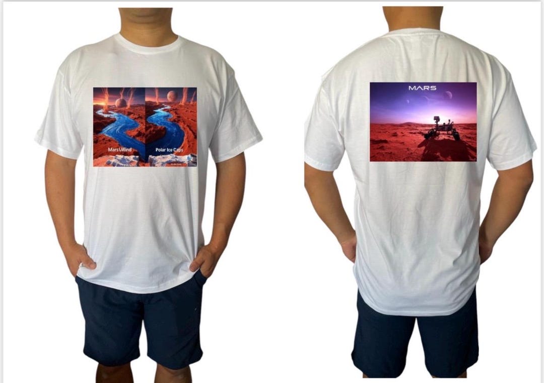 Mars Exploration T-shirt - Mars Wind, Polar Ice Caps, Rover Design, Men ...