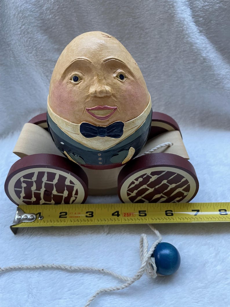 1988 Briere Folk Art Humpty Dumpty Pull Toy - Wood and Resin, Signed ...