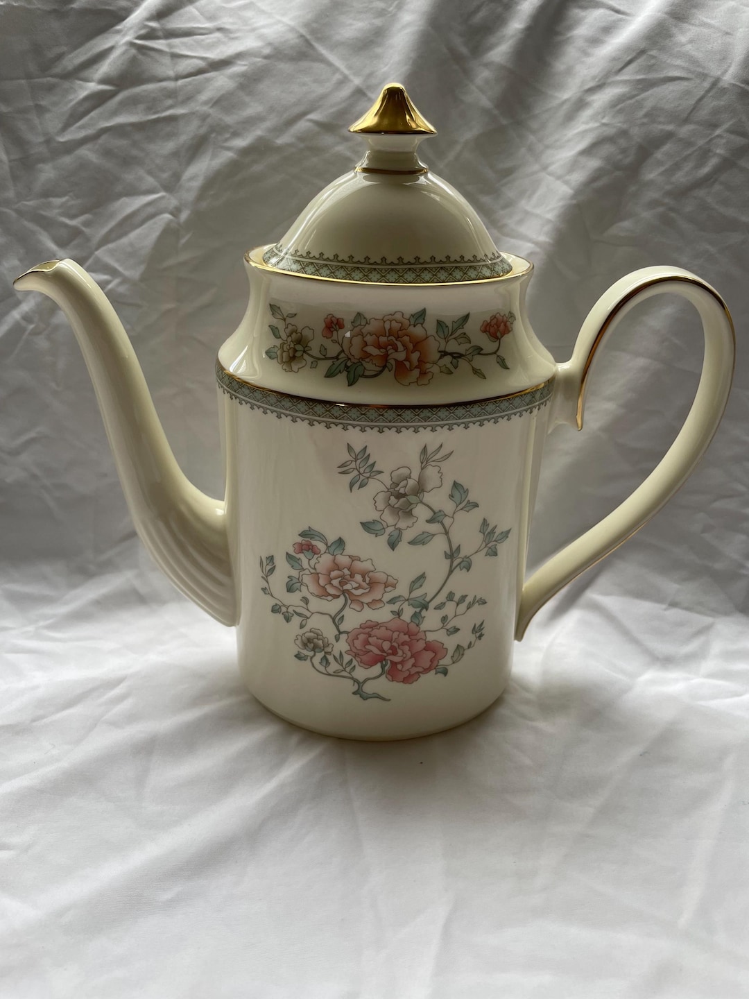 Minton Jasmine Coffee Pot Bone China With Floral Design - Elegant Gold ...
