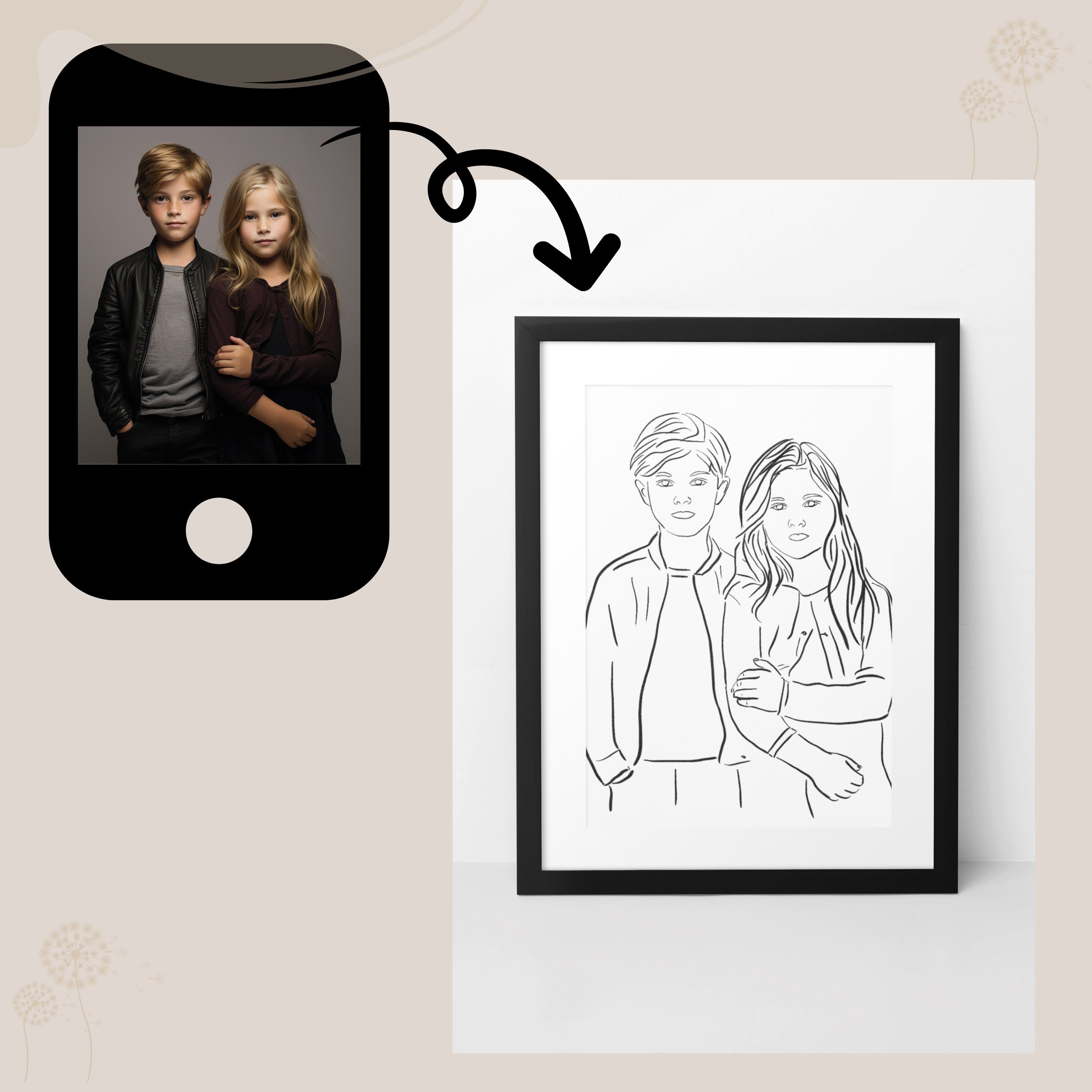 Custom Line Drawing Family Line Art Drawing Portrait Trace Art ...