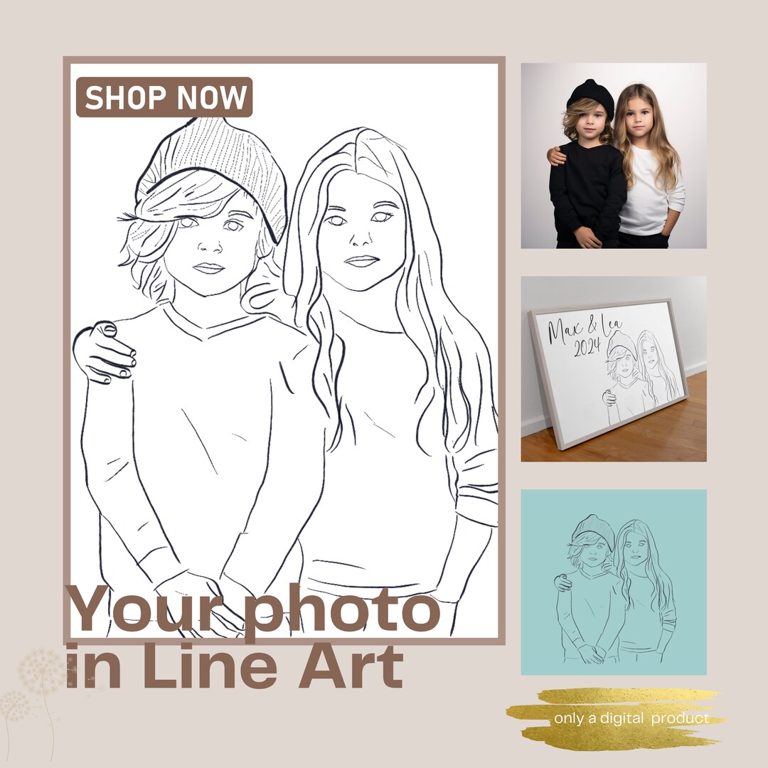 Custom Line Drawing Family Line Art Drawing Family Portrait Trace Art ...