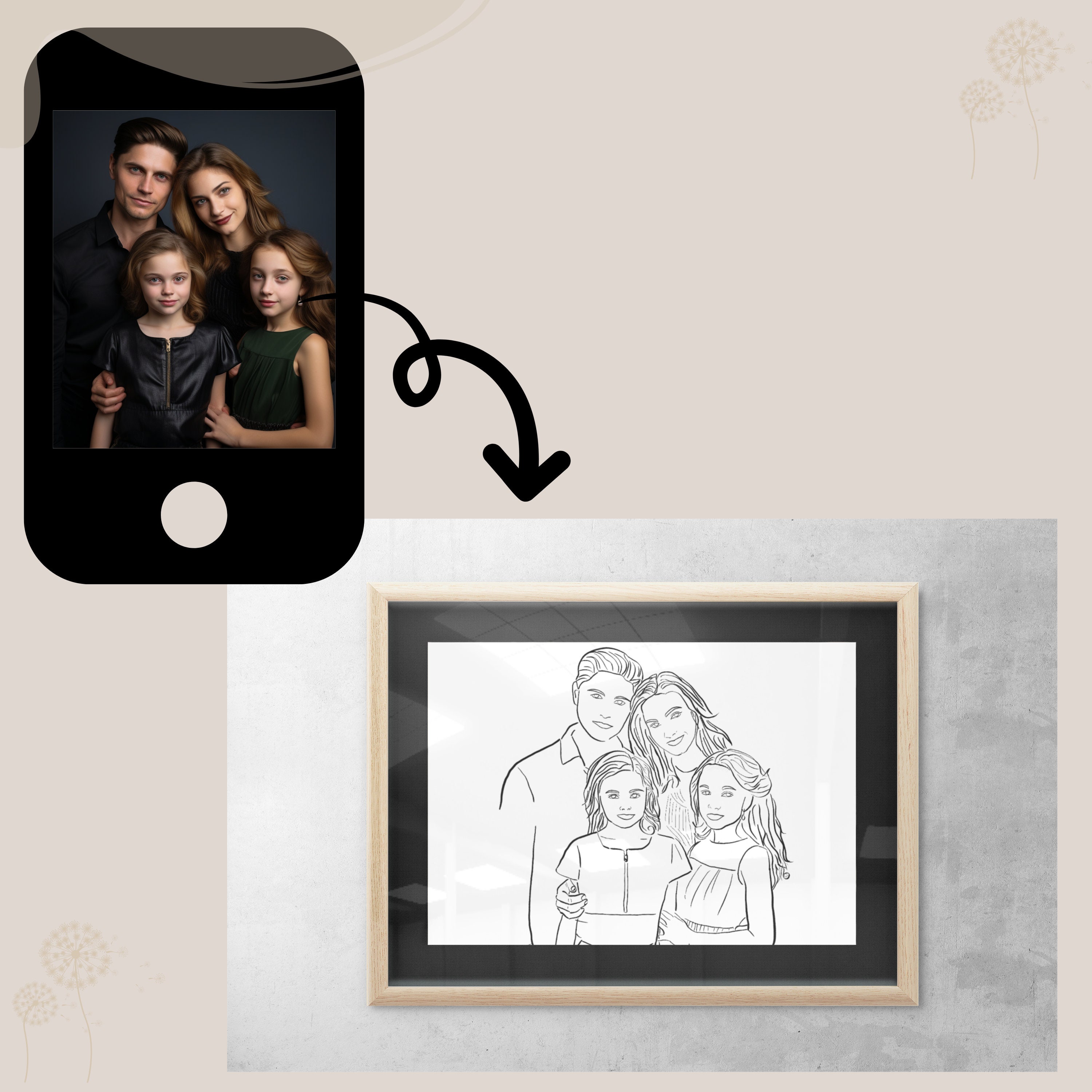 Custom Line Drawing Family Line Art Drawing Portrait Trace Art ...