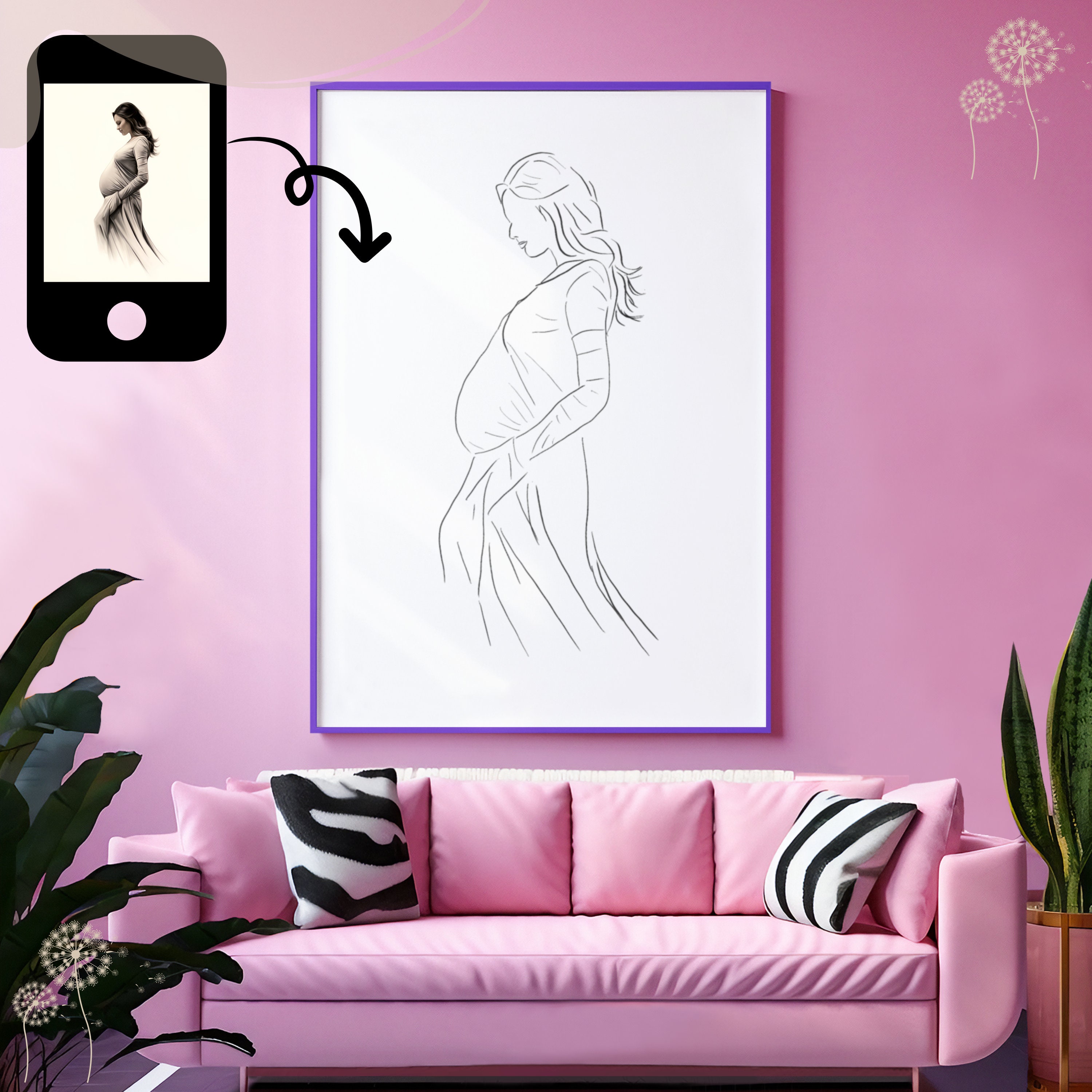 Custom Line Drawing Pregnant Line Art Drawing Pregnancy - Etsy