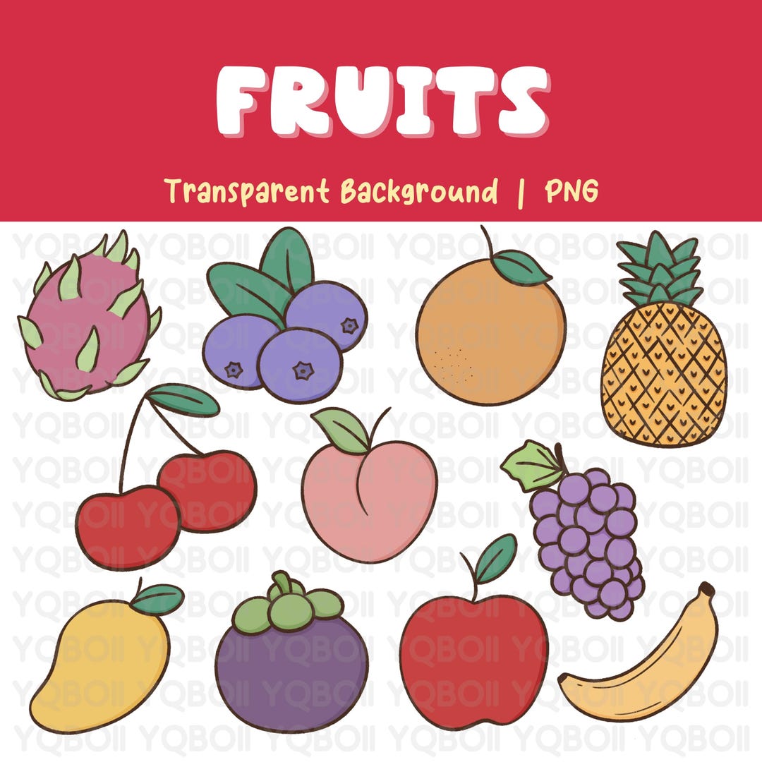 Fruit Clipart Set | Strawberry, Apple, Cherries, Pineapple,coconut ...