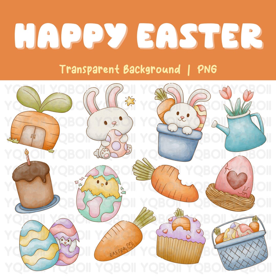 Happy Easter Watercolor Clipart | Kawaii Easter Png | Cute Easter Png ...