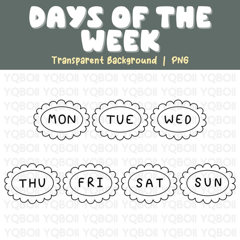 Days of the Week Clipart: Doodle Planner Stickers (PNG Digital Download ...