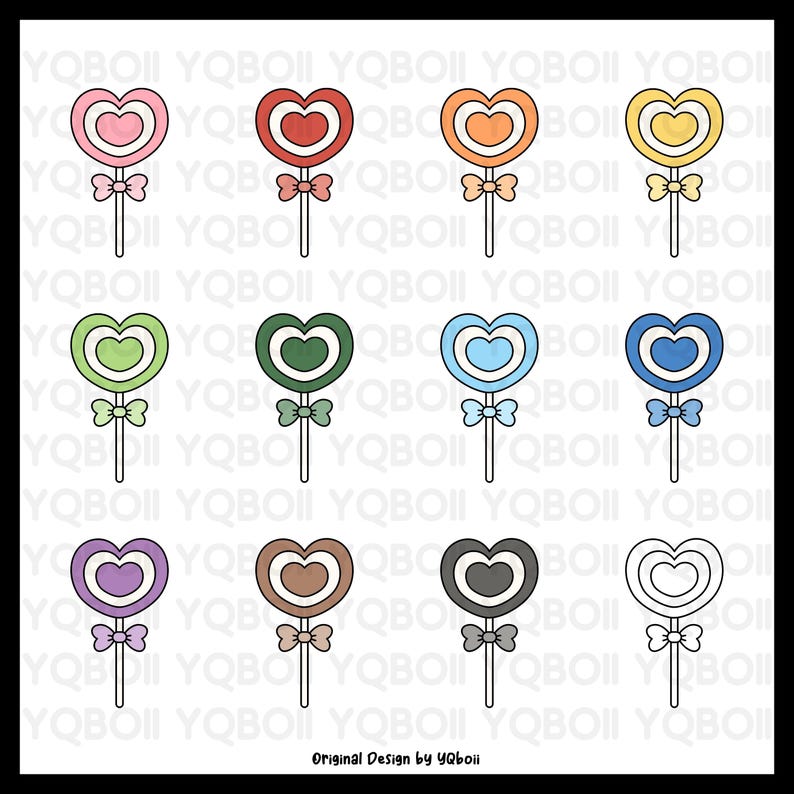 Colorful Heart Lollipop Clipart – 12 PNG Files - Etsy