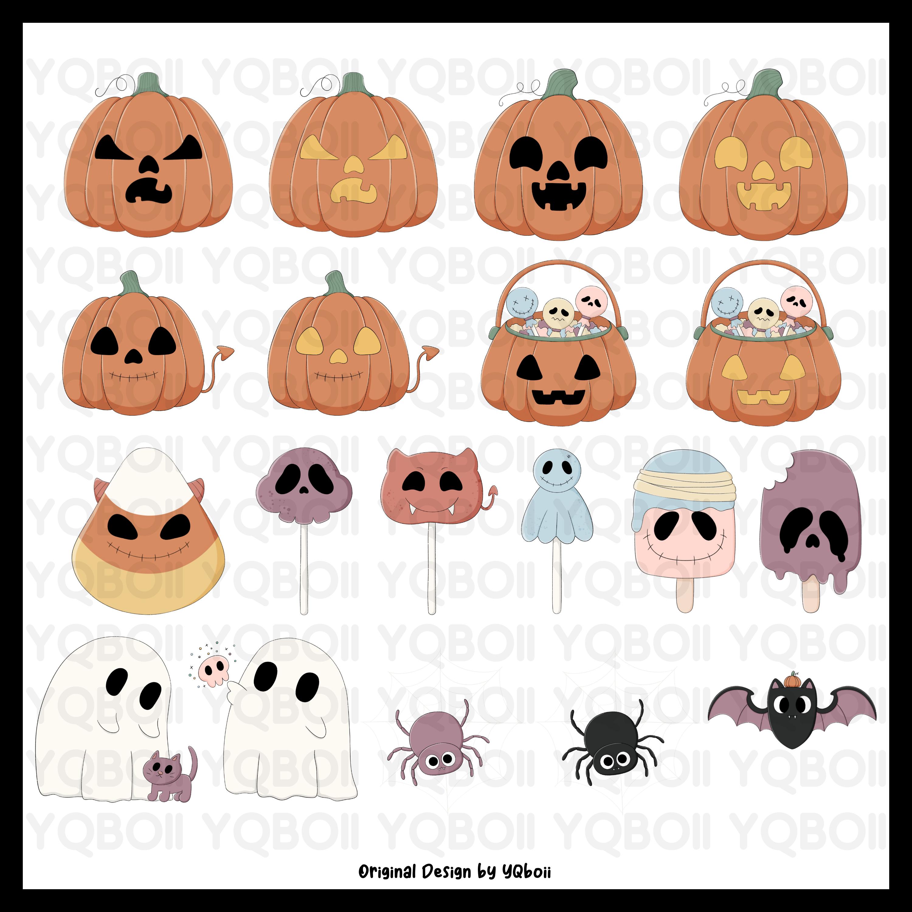 Spooky Cute Halloween Clipart, Hand-drawn Spooky Clipart | Transparent ...