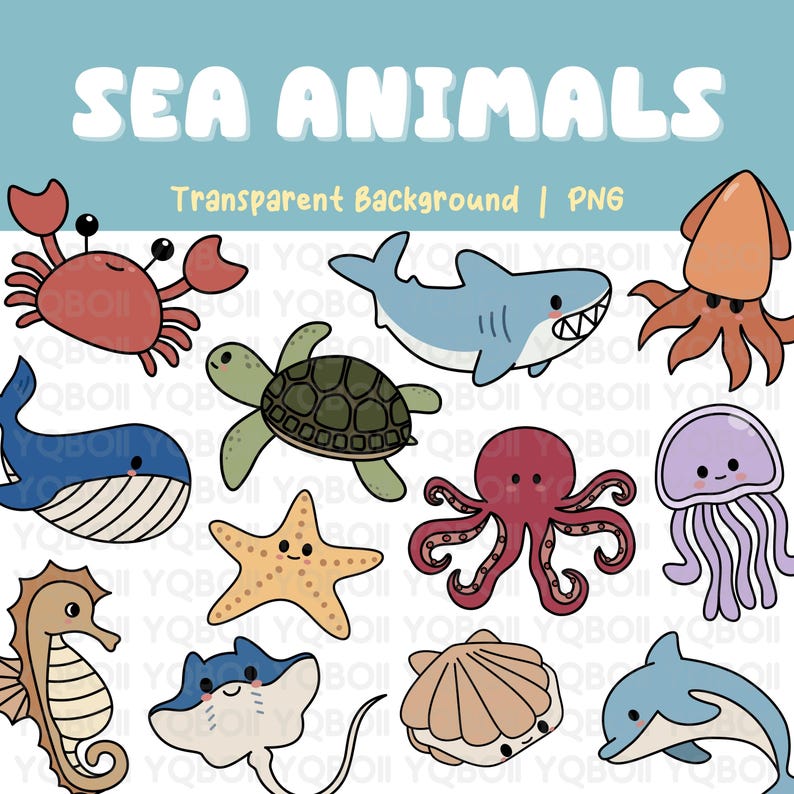 Sea Animals PNG | Cute Ocean Animals PNG | Undersea Clipart ...