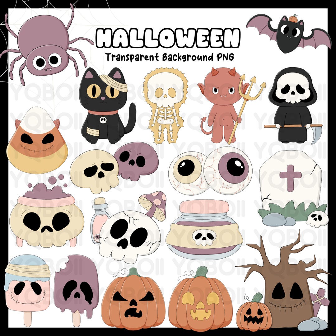 Spooky Cute Halloween Clipart, Hand-drawn Spooky Clipart | Transparent ...