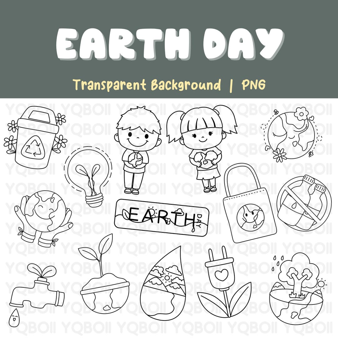 Earth Day Outline Clipart, Eco Friendly Clipart, Love Earth, Recycling ...