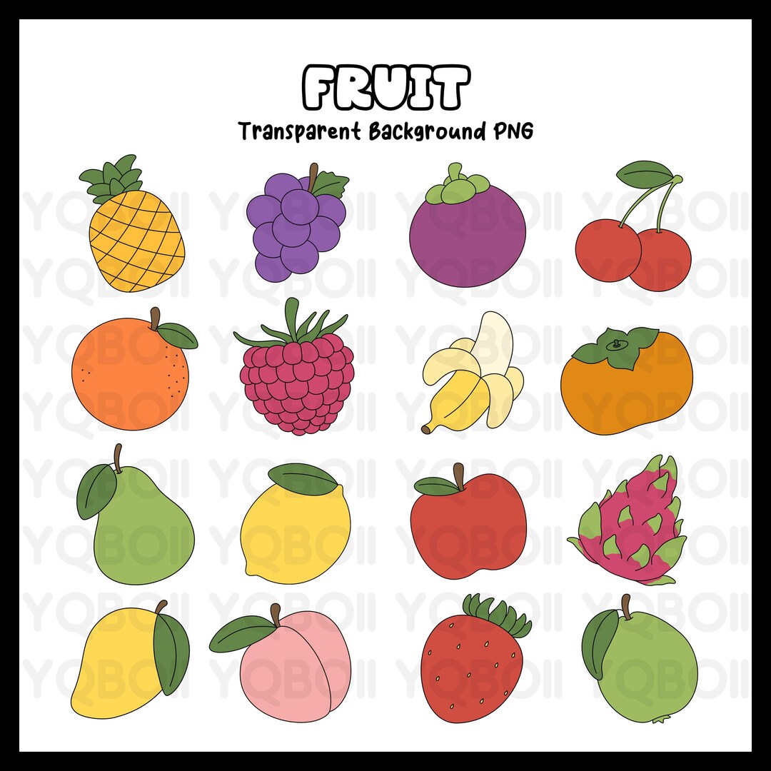 Fruits Clipart, Fruit PNG | Transparent Background PNG - Etsy