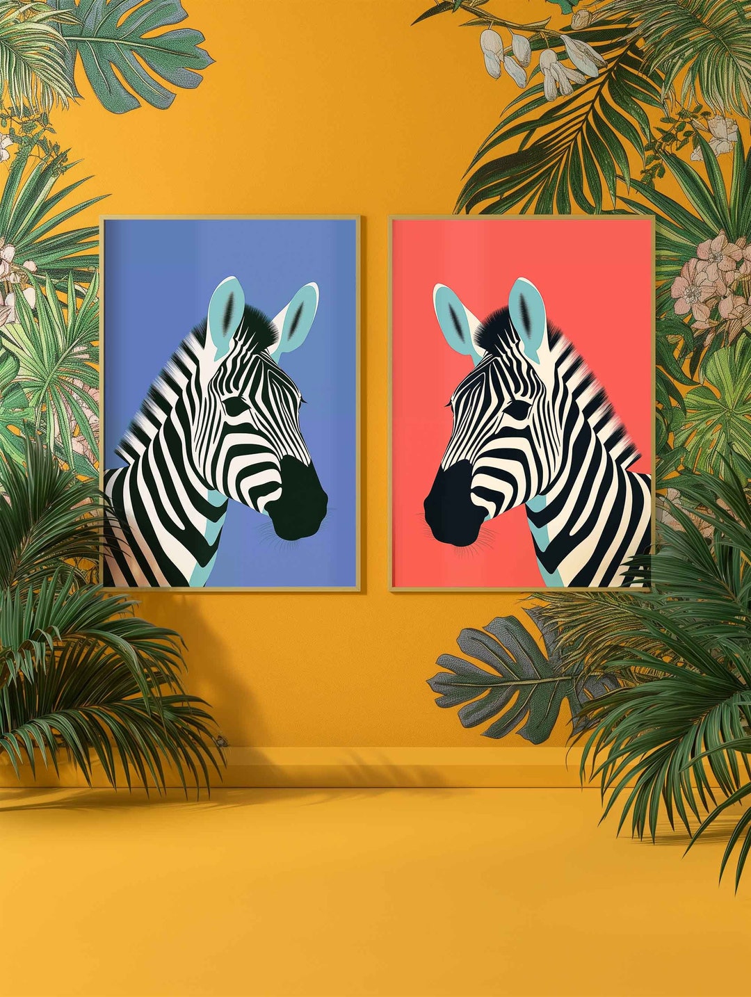 Bold Graphic Zebra Print Set – Blue and Red Backgrounds – Striking ...